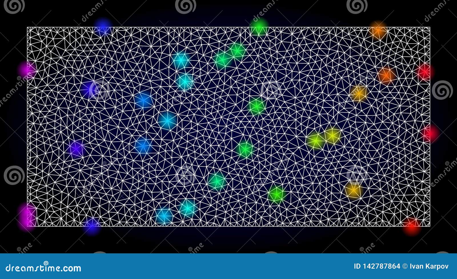 Vector Network Mesh Filled Rectangle with Spectrum Colored Light Spots ...