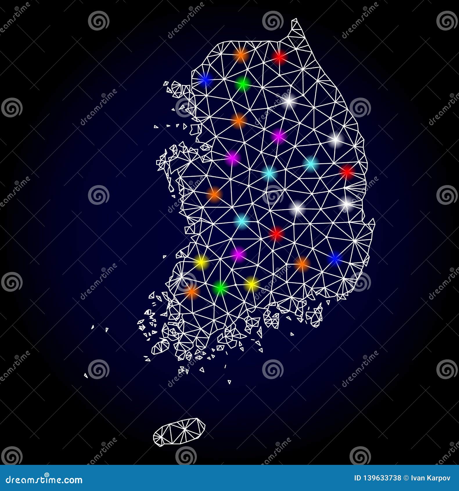 Vector Network Mesh Map of South Korea with Light Spots for New Year ...