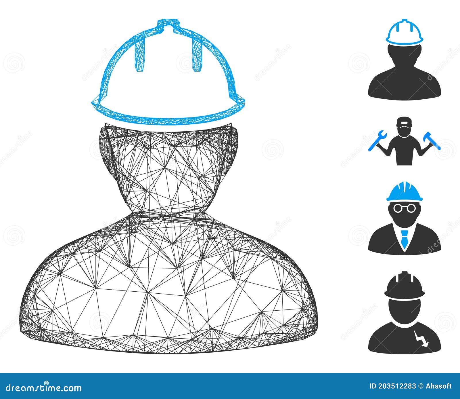 Linear Person in Hardhat Vector Mesh Stock Illustration - Illustration ...