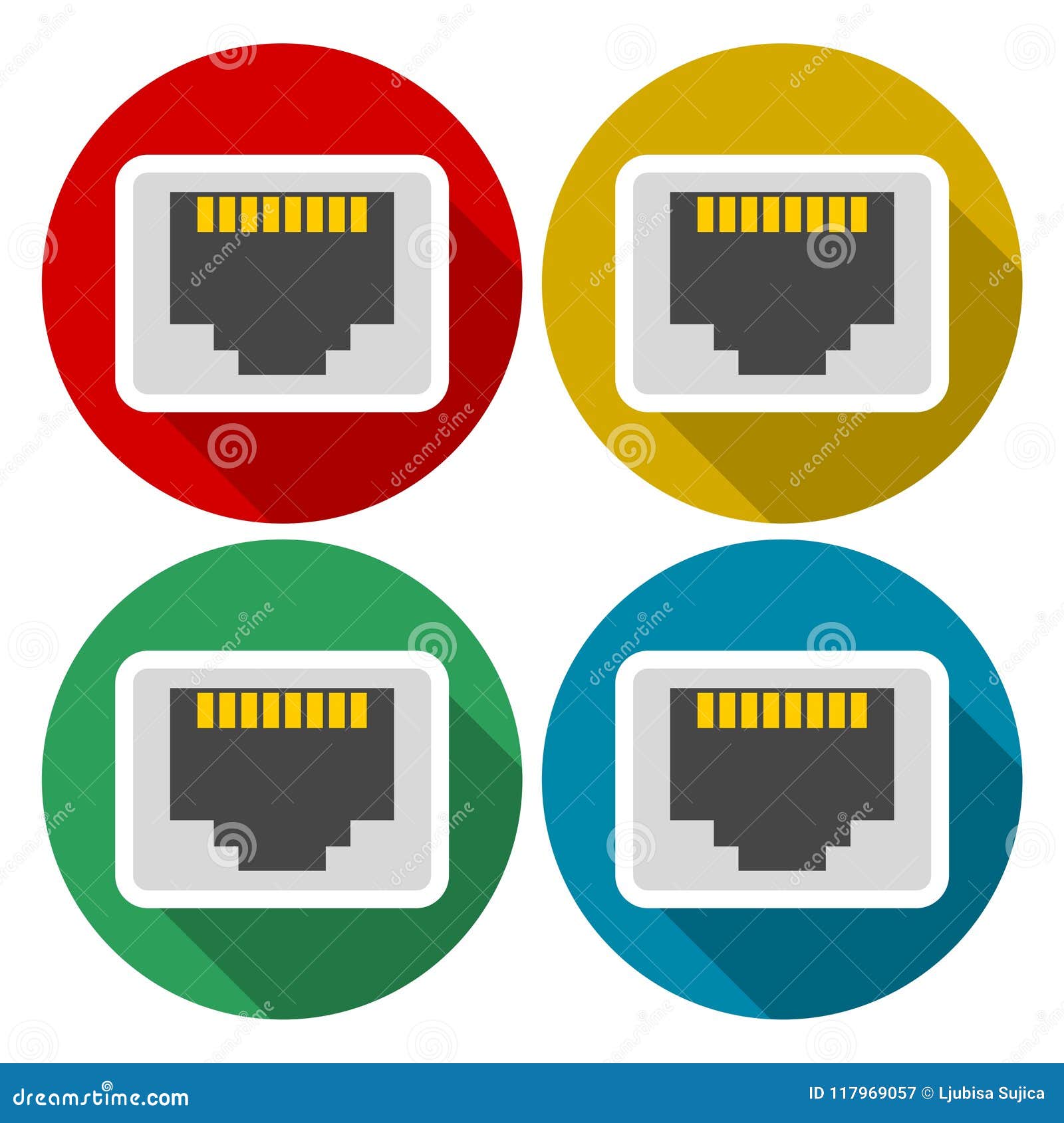 Vector Network Socket Icons Set with Long Shadow Stock Vector ...
