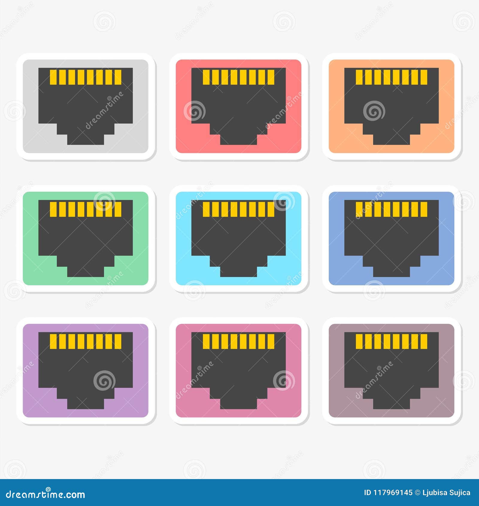 Vector Network Socket Sticker Set Stock Vector - Illustration of center ...