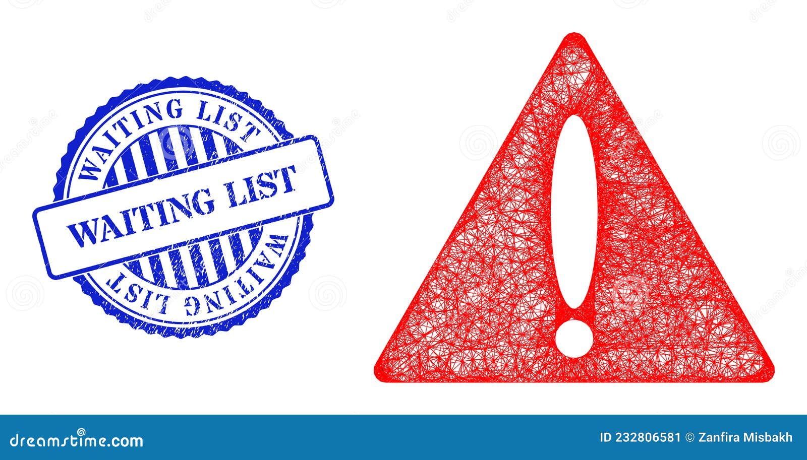 Textured Waiting List Stamp Seal and Network Warning Triangle Mesh ...