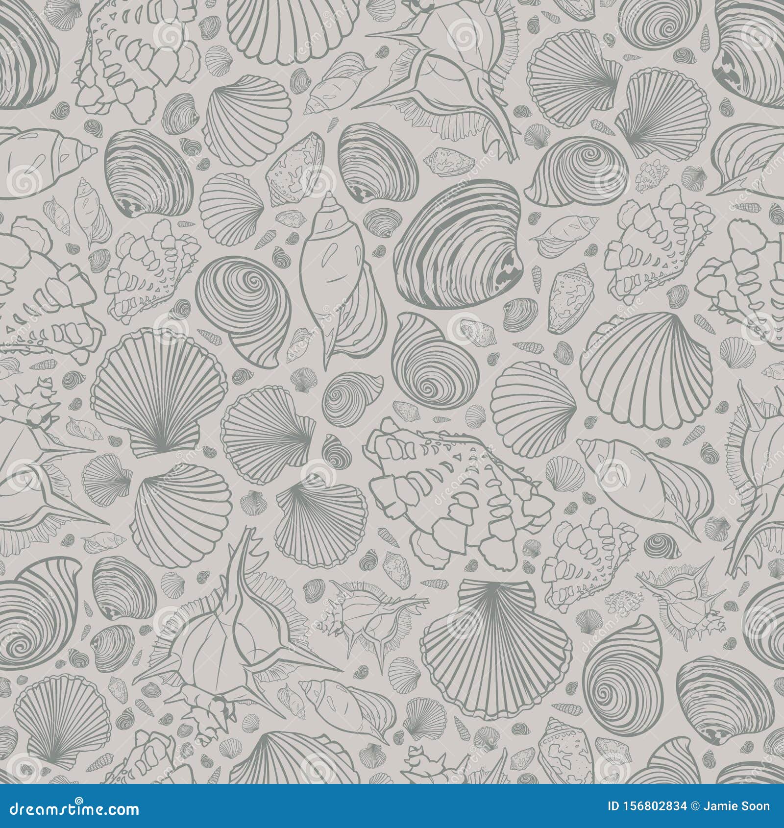 Vector Neutral Grey Repeat Pattern with Variety of Seashells. Suitable ...