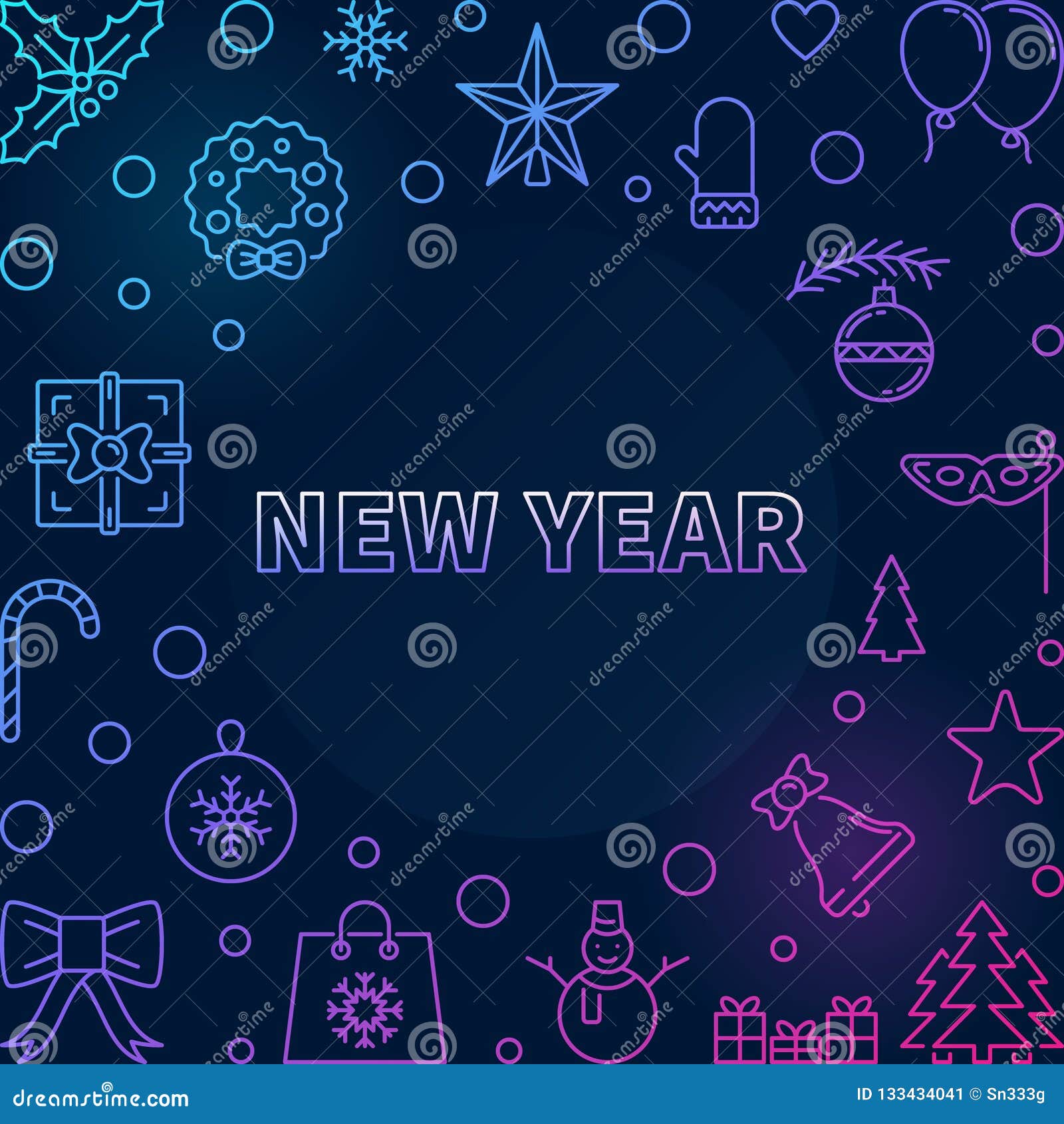 Vector New Year Square Colored Frame in Thin Line Style Stock Vector ...