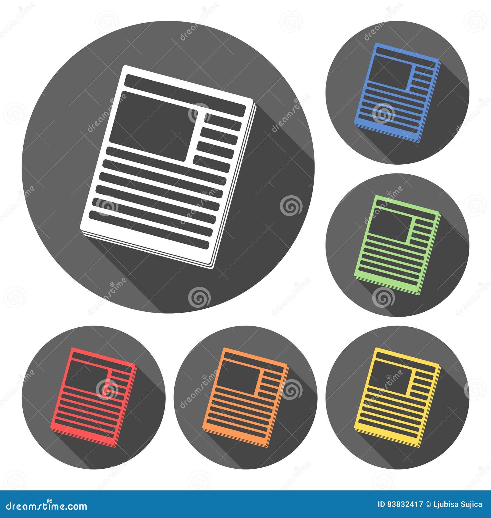 Vector Newspaper Icons Set with Long Shadow Stock Illustration ...