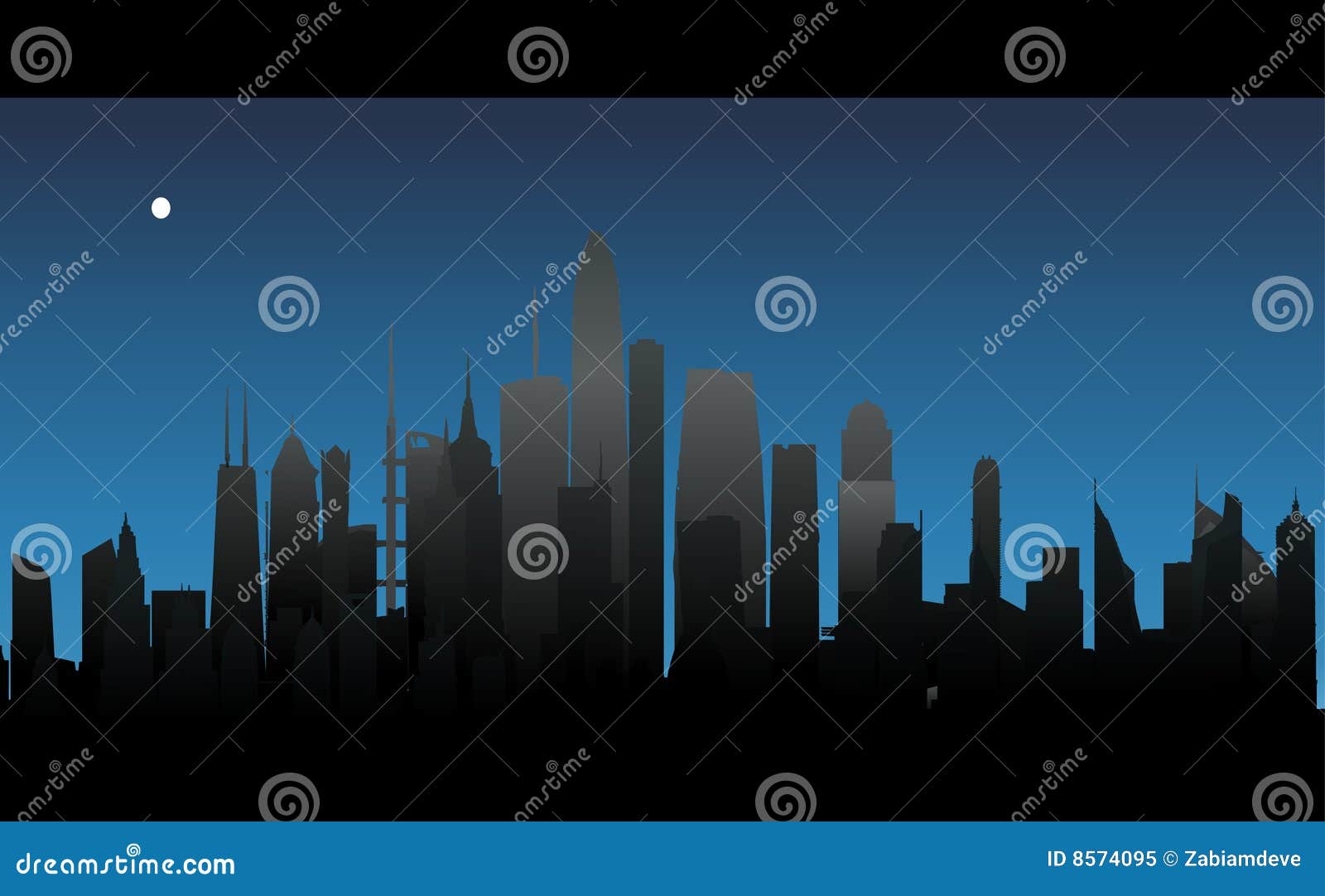Night City On The Background Of The Moon. Vector Illustration Of A City ...