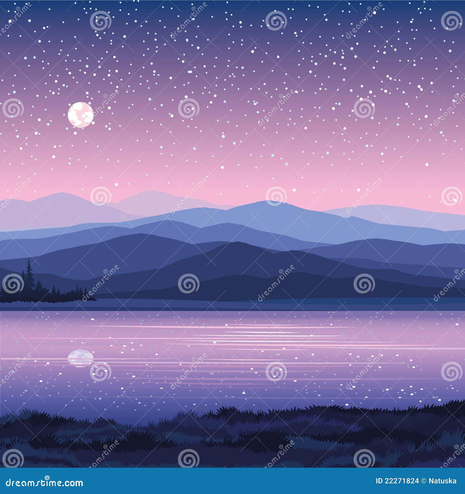 Vector night landscape stock illustration. Illustration of light - 22271824