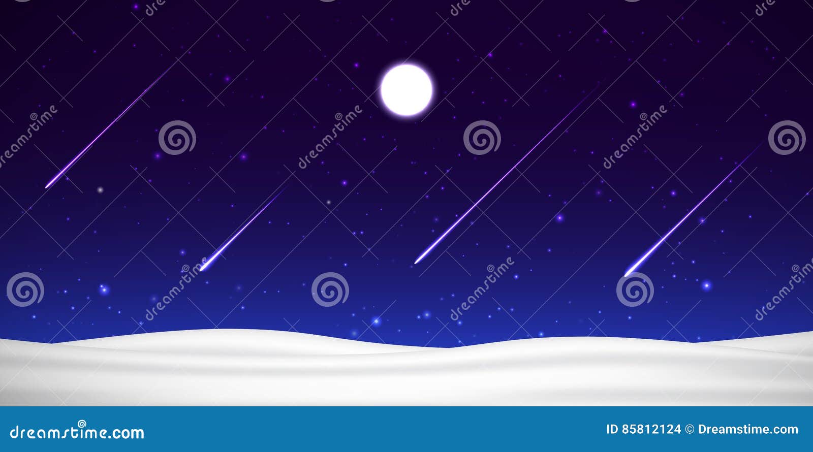Vector Night Sky with Moon, Shooting Stars and Snow Stock Vector ...
