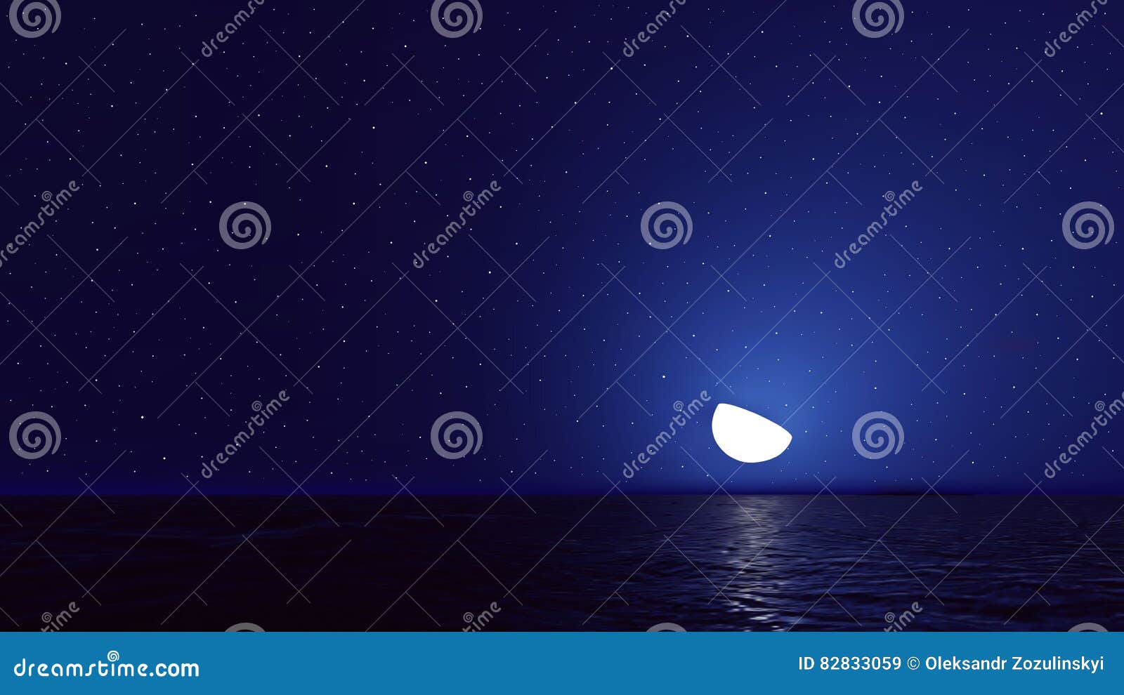 Vector Night Sky with Ocean, Moon Stars Stock Vector - Illustration of ...