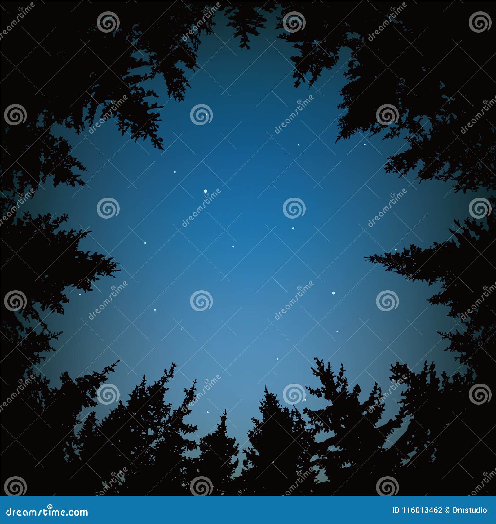 Vector Night Sky with Stars and Dark Forest Trees Stock Vector ...