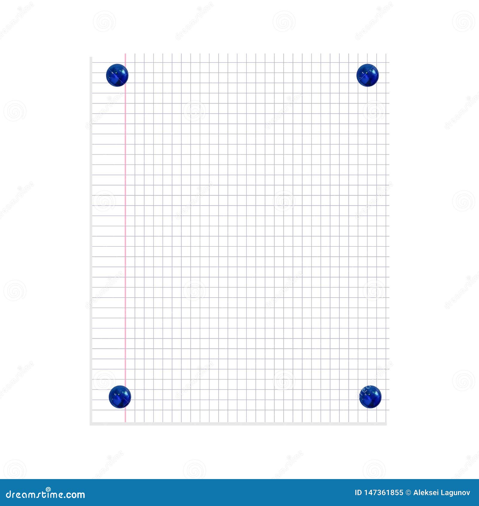 Vector Note Paper Sheet Pinned by Realistic Blue Pin Buttons Isolated ...