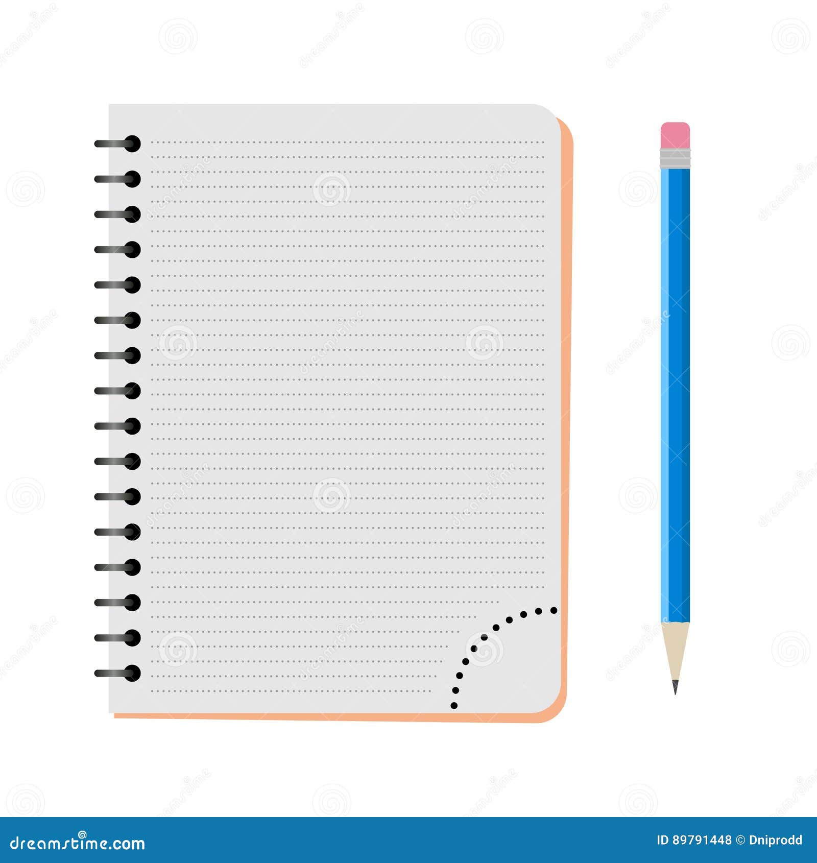 Vector Notebook with a Blue Pencil Stock Vector - Illustration of flat ...