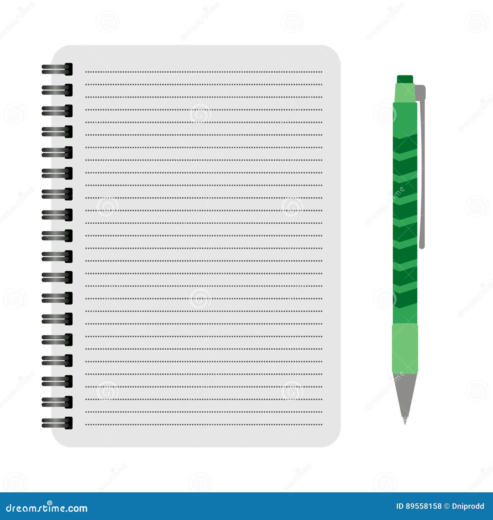 Vector Notebook with a Green Pen Stock Vector - Illustration of binder ...