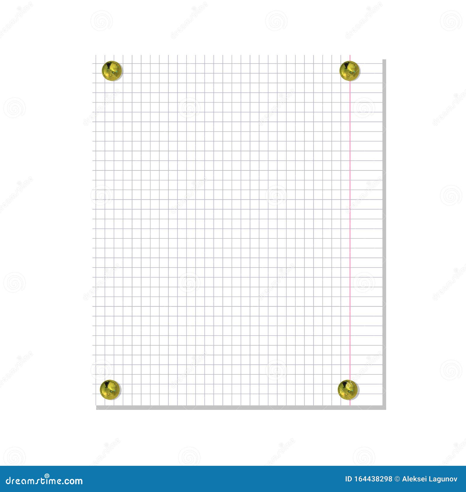 Vector Notebook Paper Sheet Attached by Golden Realistic Pin Buttons ...