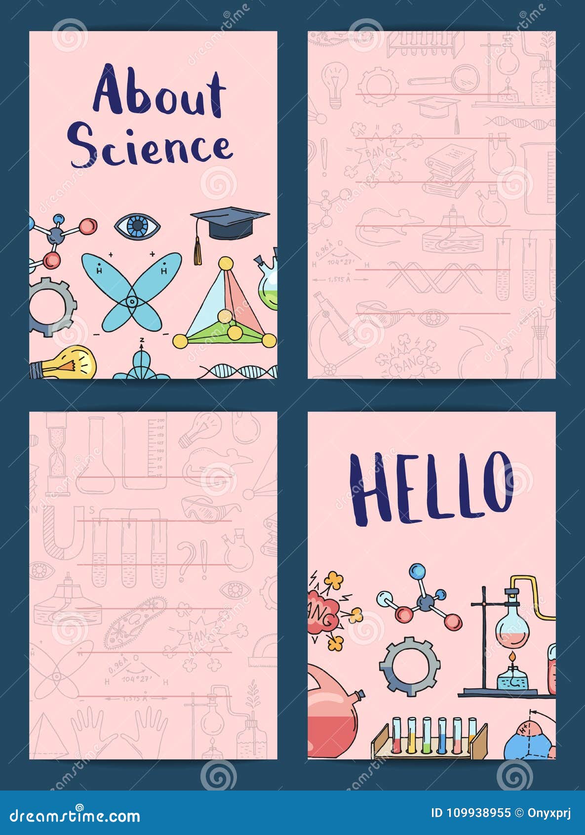 Vector Notes or Card Templates Set with Science or Chemistry Stock ...