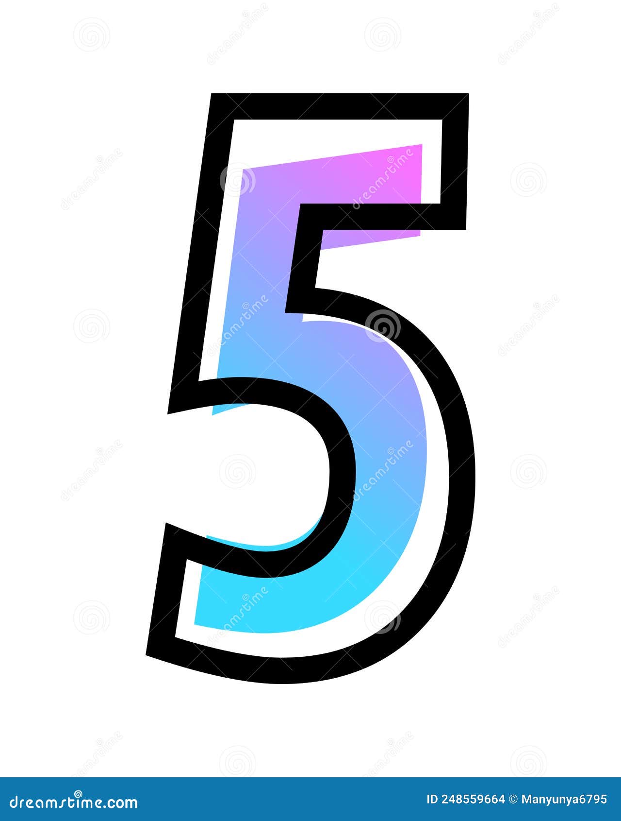 Vector Number 5 with Blue-purple Gradient Color and Black Outline Stock ...