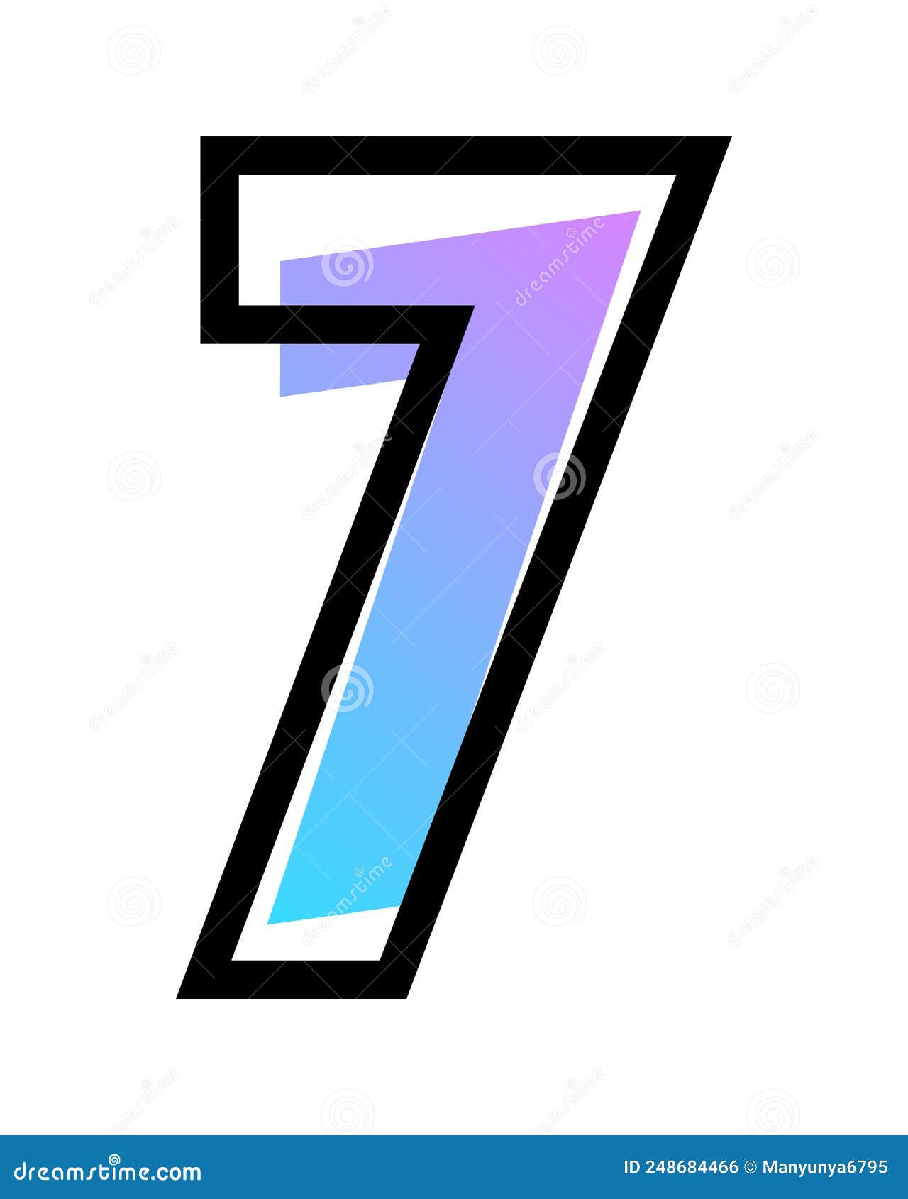 Vector Number 7 with Blue-purple Gradient Color and Black Outline Stock ...