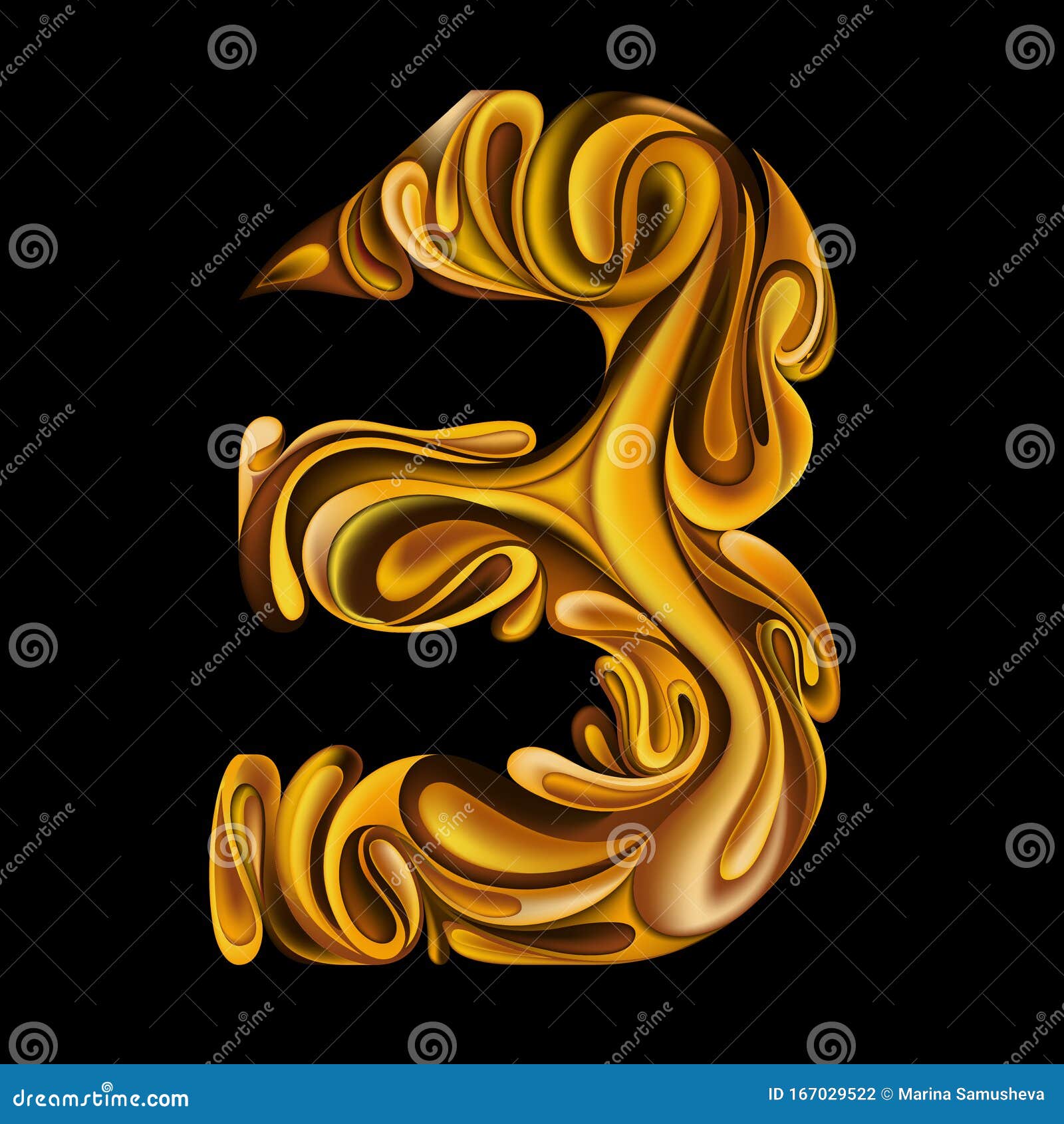 Vector Number 3 with Golden Metallic Glitter. Stock Vector ...