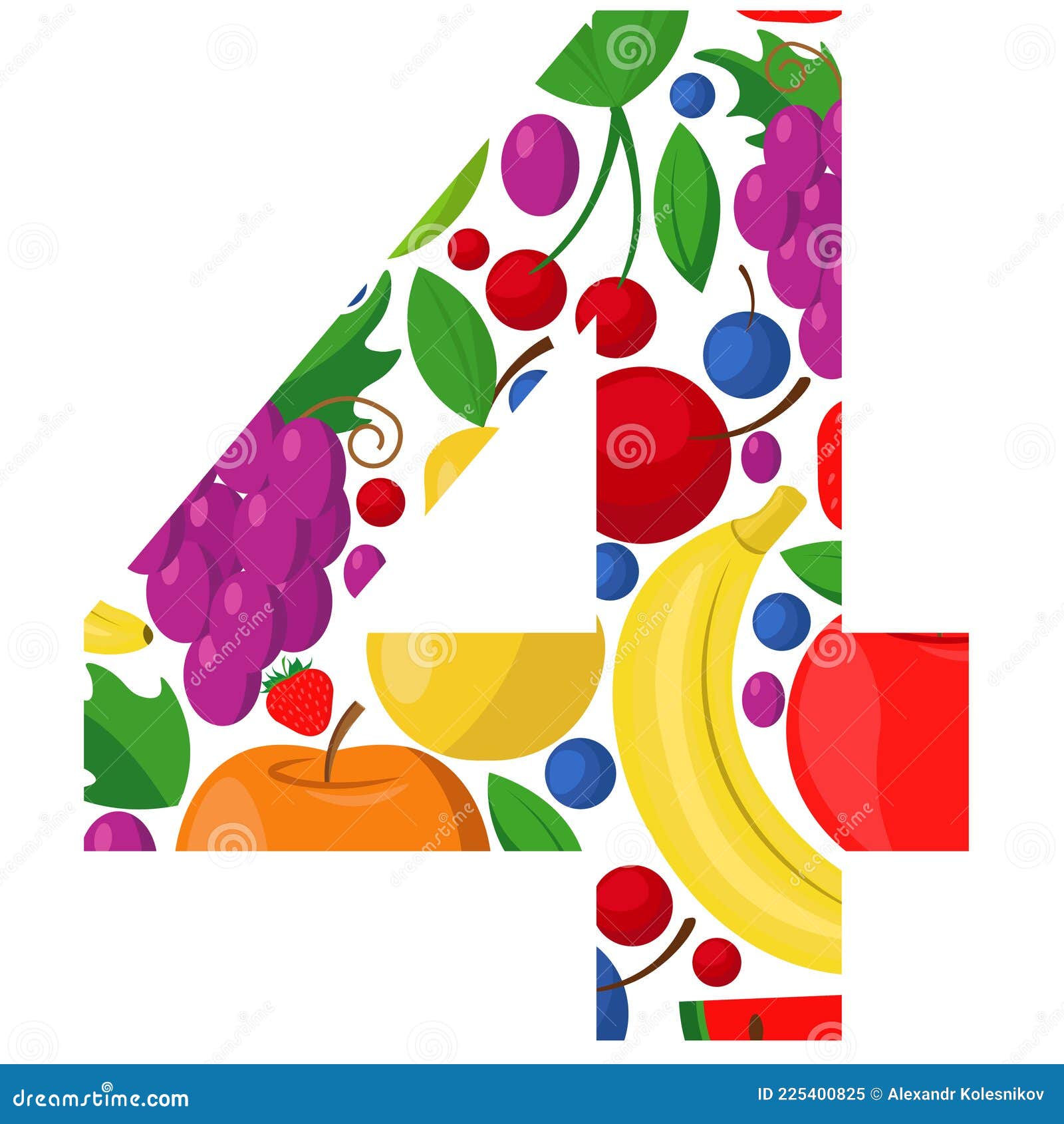 The Vector Number 4 is Made of Ripe Fruit. an Illustration on the Topic ...