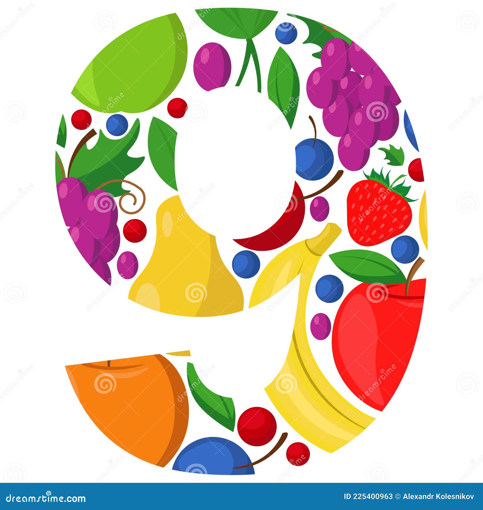 The Vector Number 9 is Made of Ripe Fruit. an Illustration on the Topic ...