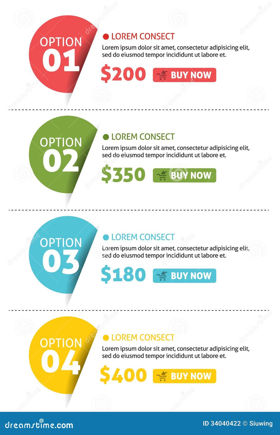 Vector Number Options Banner with Buy Button Stock Vector ...