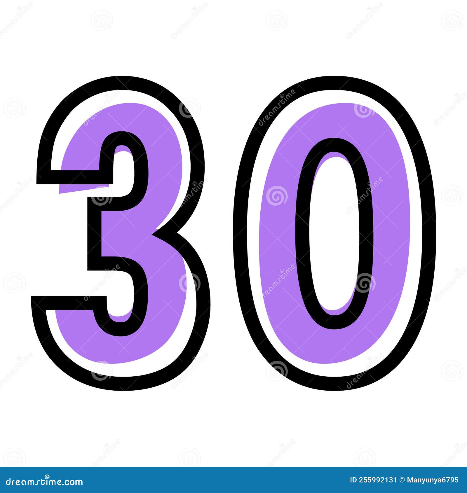 Vector Number 30 with Purple Color and Black Outline Stock Vector ...