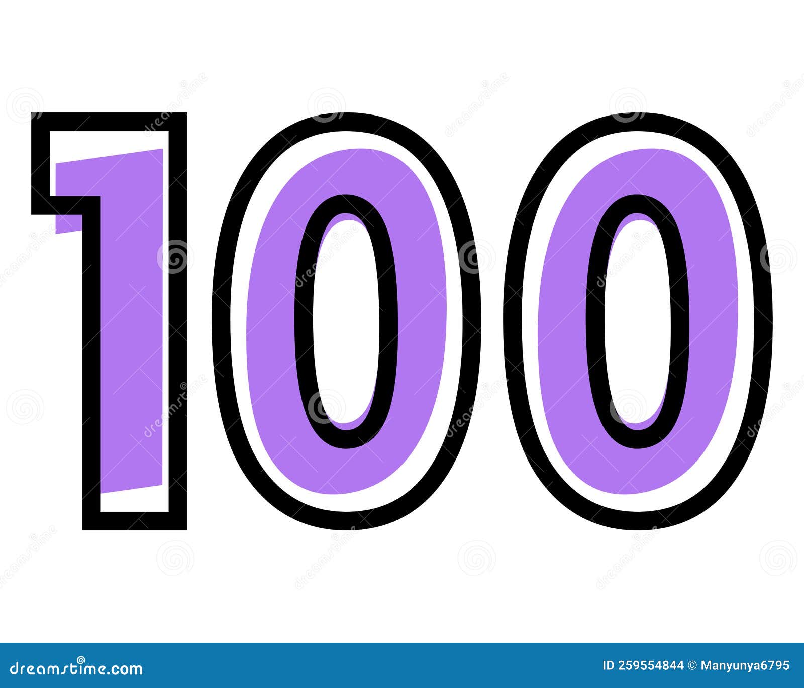 Vector Number 100 with Purple Color and Black Outline Stock Vector ...