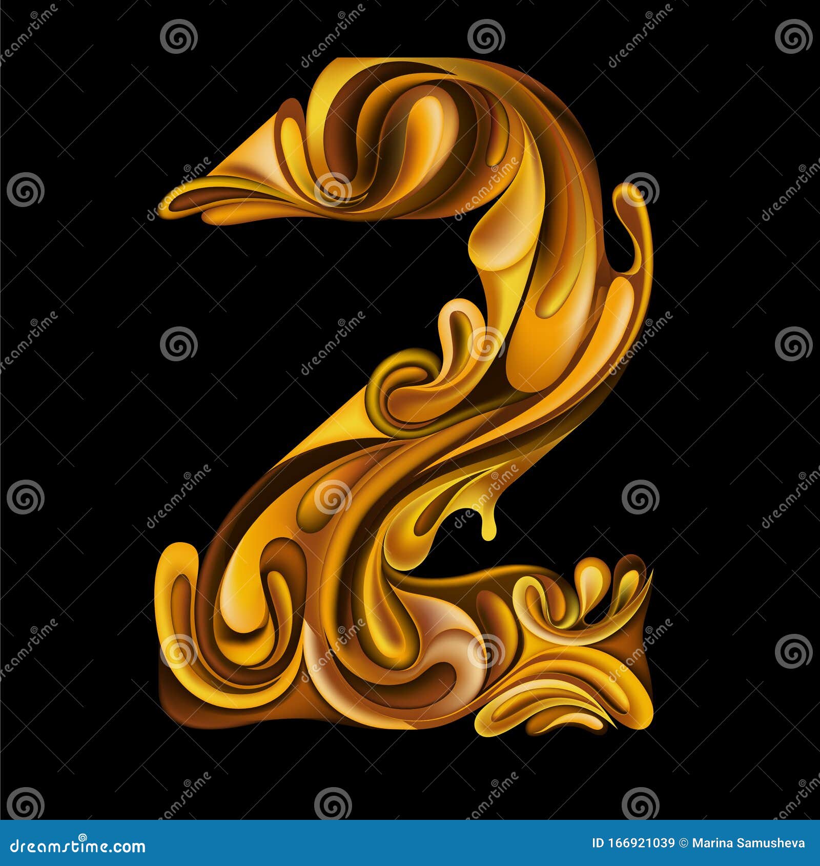 Vector Number 2 in the Style of Liquid Gold Stock Vector - Illustration ...