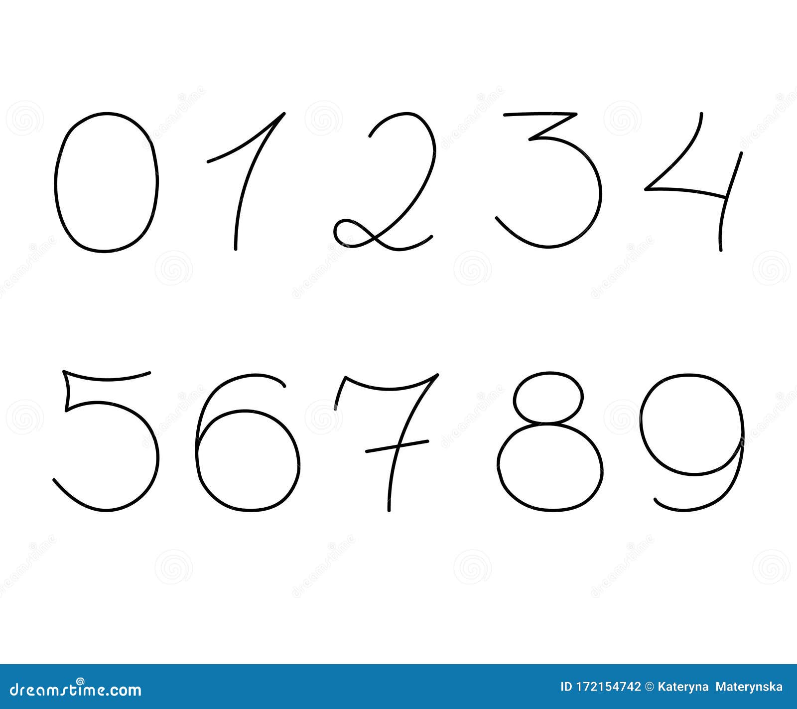 Black Isolated Numbers on White Background. Continuous Line Drawing ...