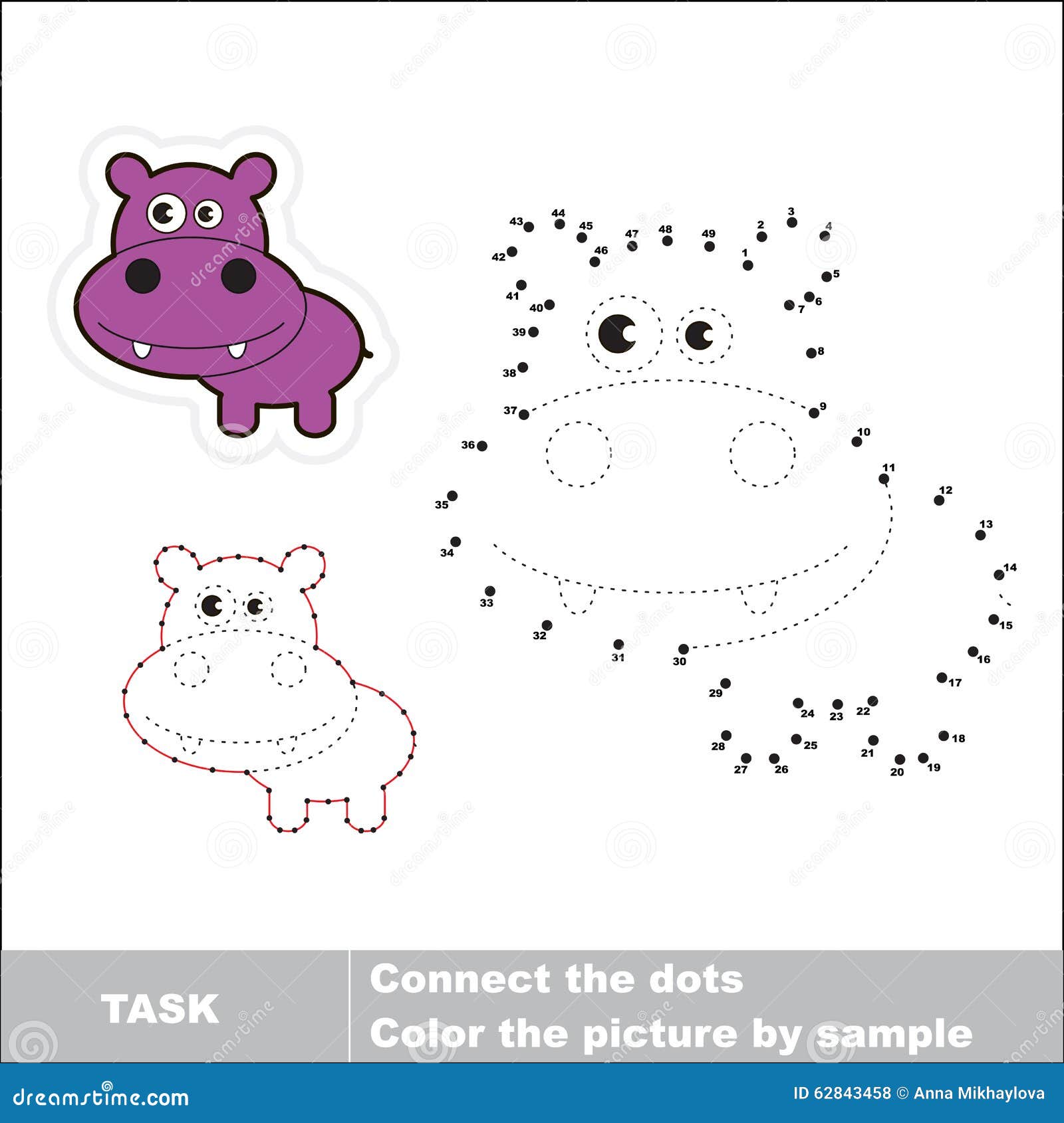 Vector Numbers Game. Hippo To Be Traced. Stock Vector - Illustration of ...