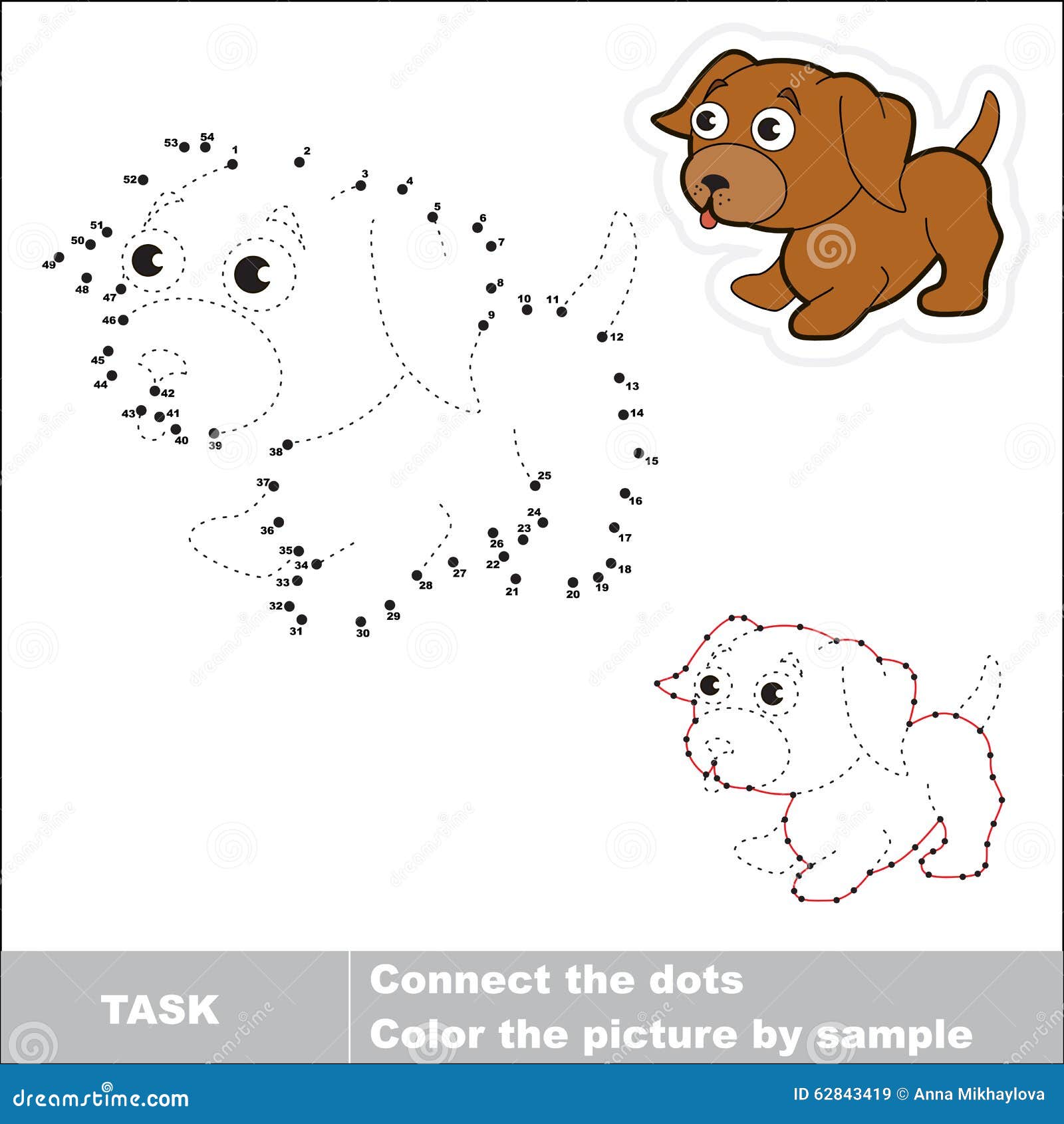 Vector Numbers Game. Little Dog To Be Traced. Stock Vector ...