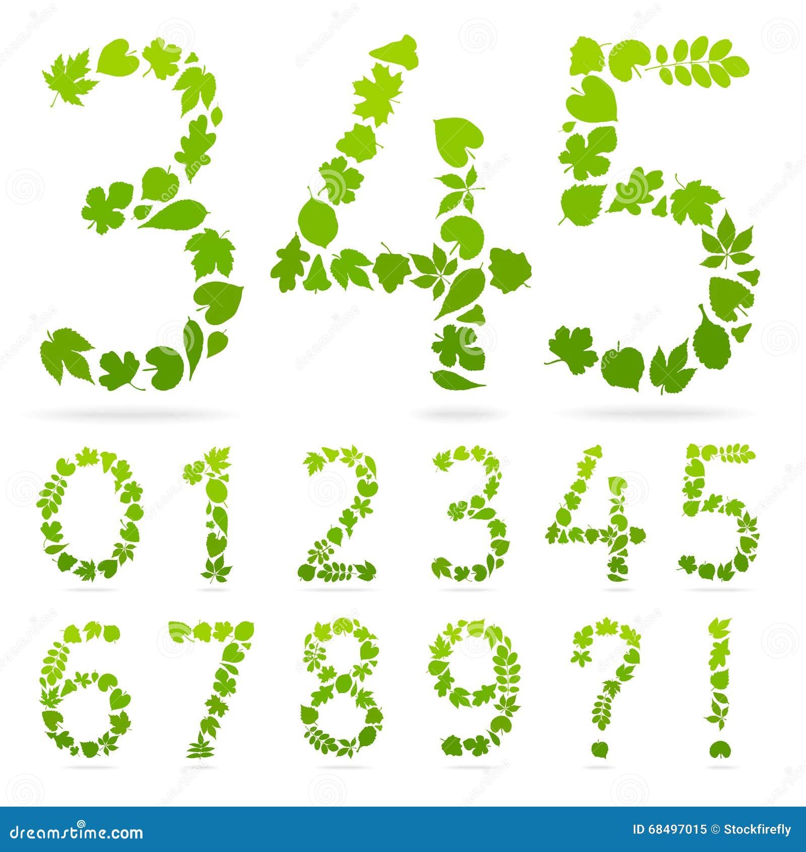 Vector Numbers of Green Leaves. Stock Vector - Illustration of fresh ...