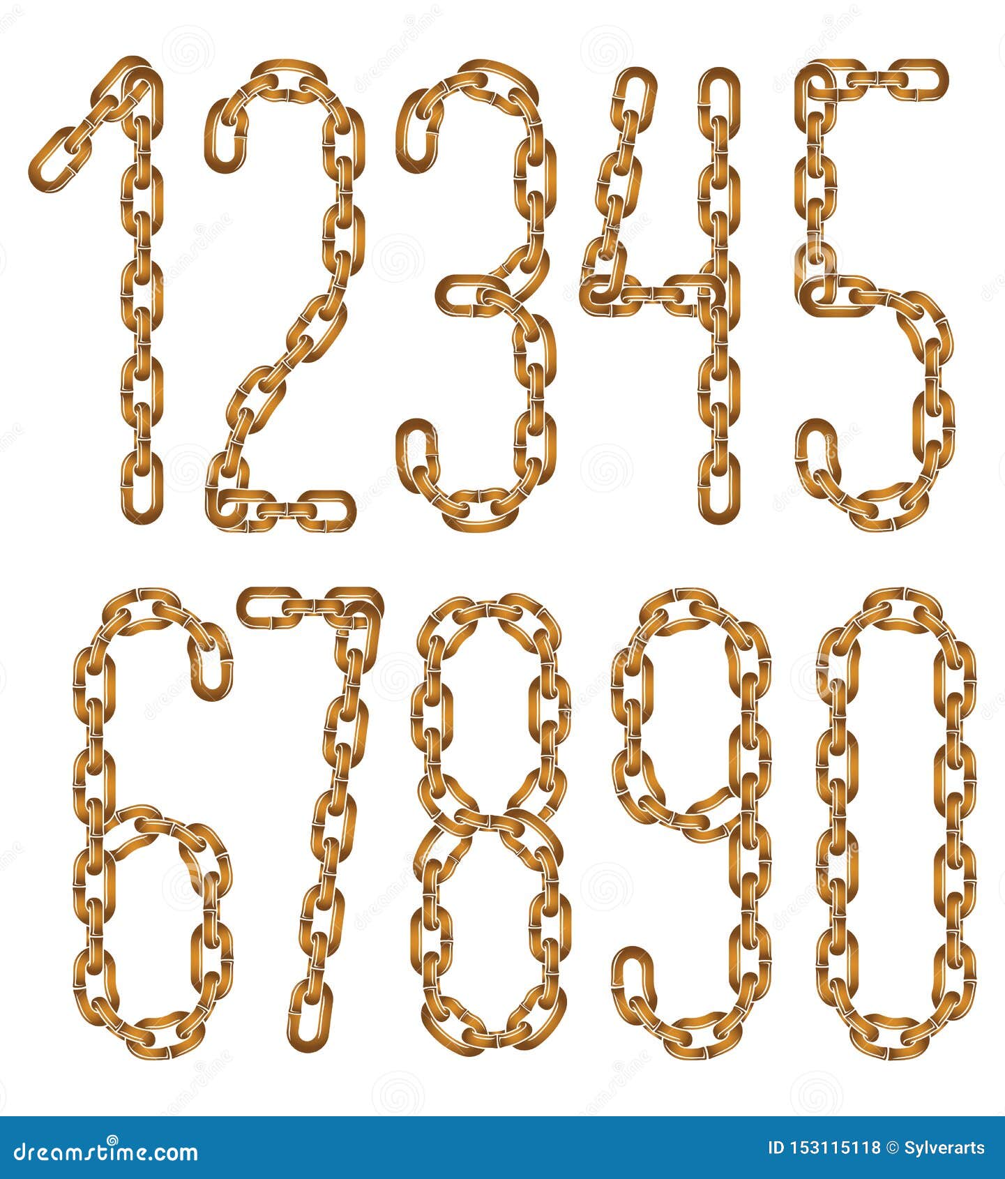 Vector Numbers, Modern Numerals Set. Created Using Chrome Chain. Stock ...