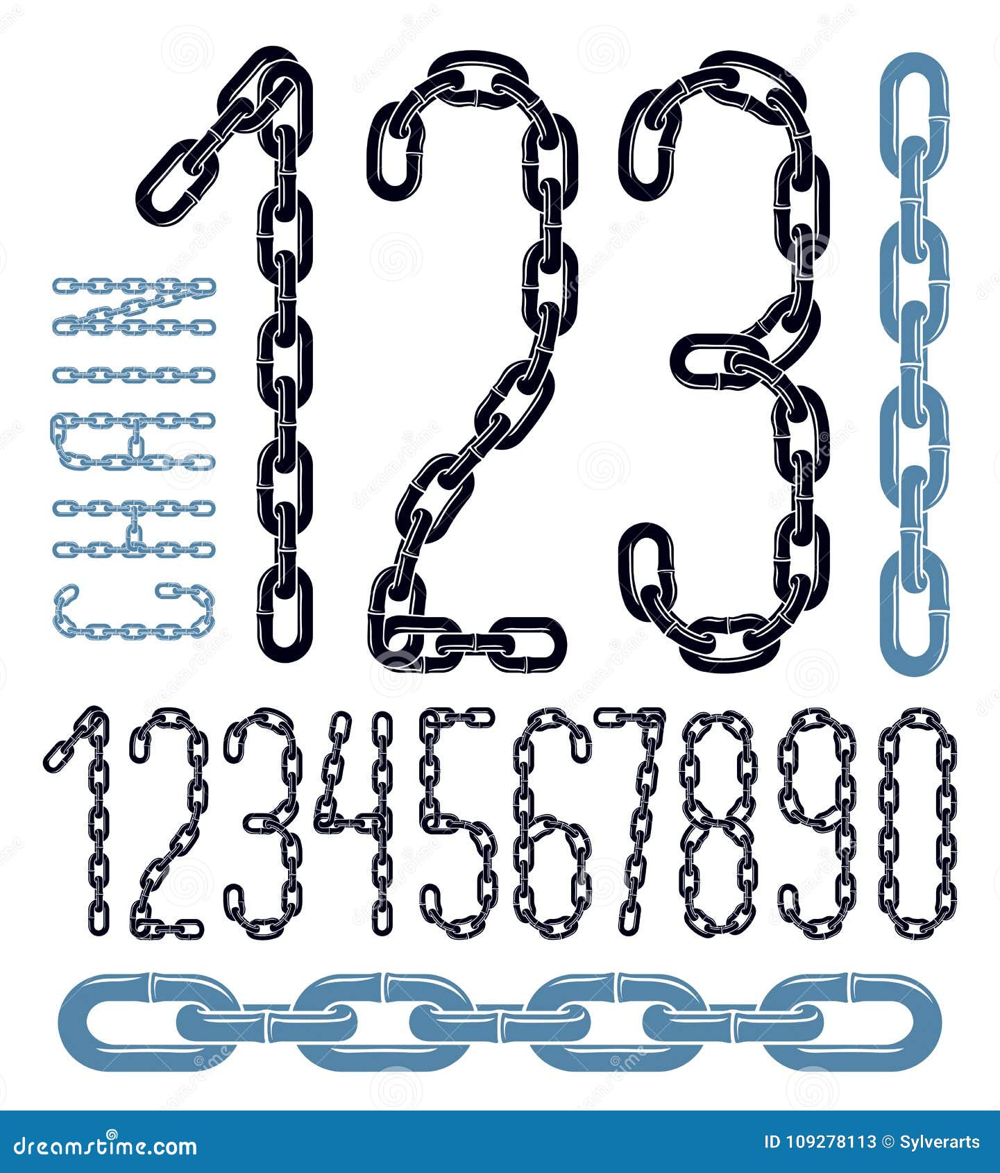 Vector Numbers, Modern Numerals Set. Created Using Connected Chain Link ...
