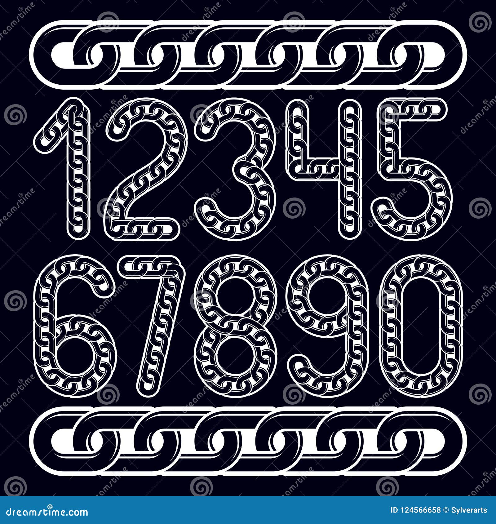 Vector Numbers, Modern Numerals Set. Created Using Connected Chain Link ...