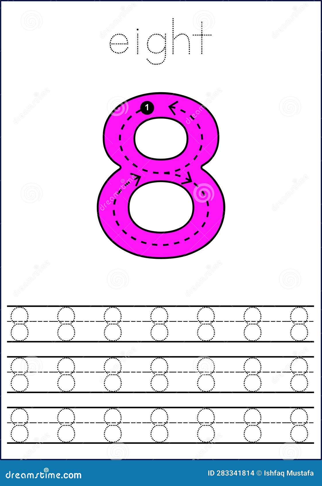 Vector Numbers Tracing Worksheet for Kids - Tracing Dashed Lines and ...