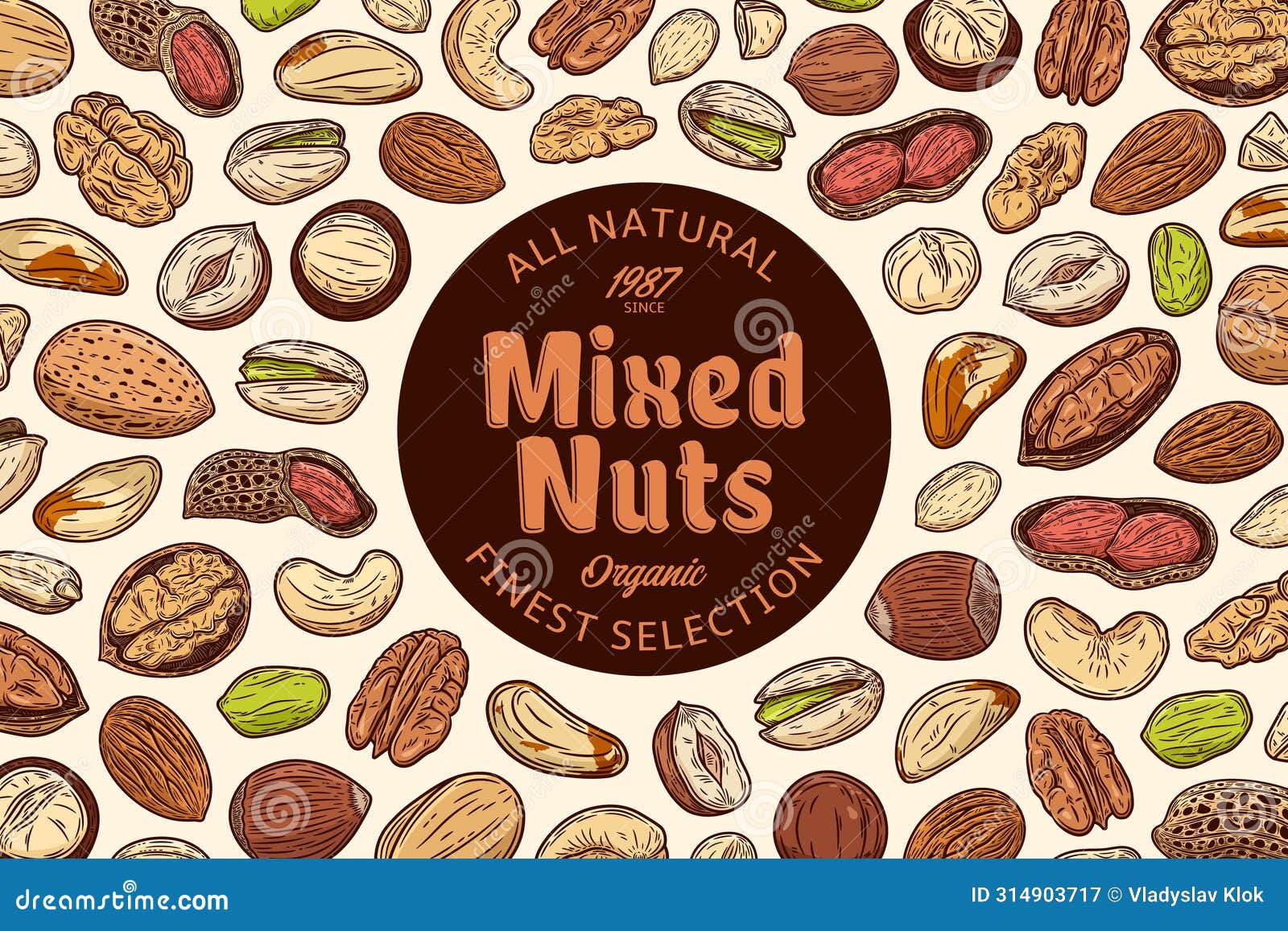 Vector Nuts Label, Different Types of Nuts Illustration Stock Vector ...