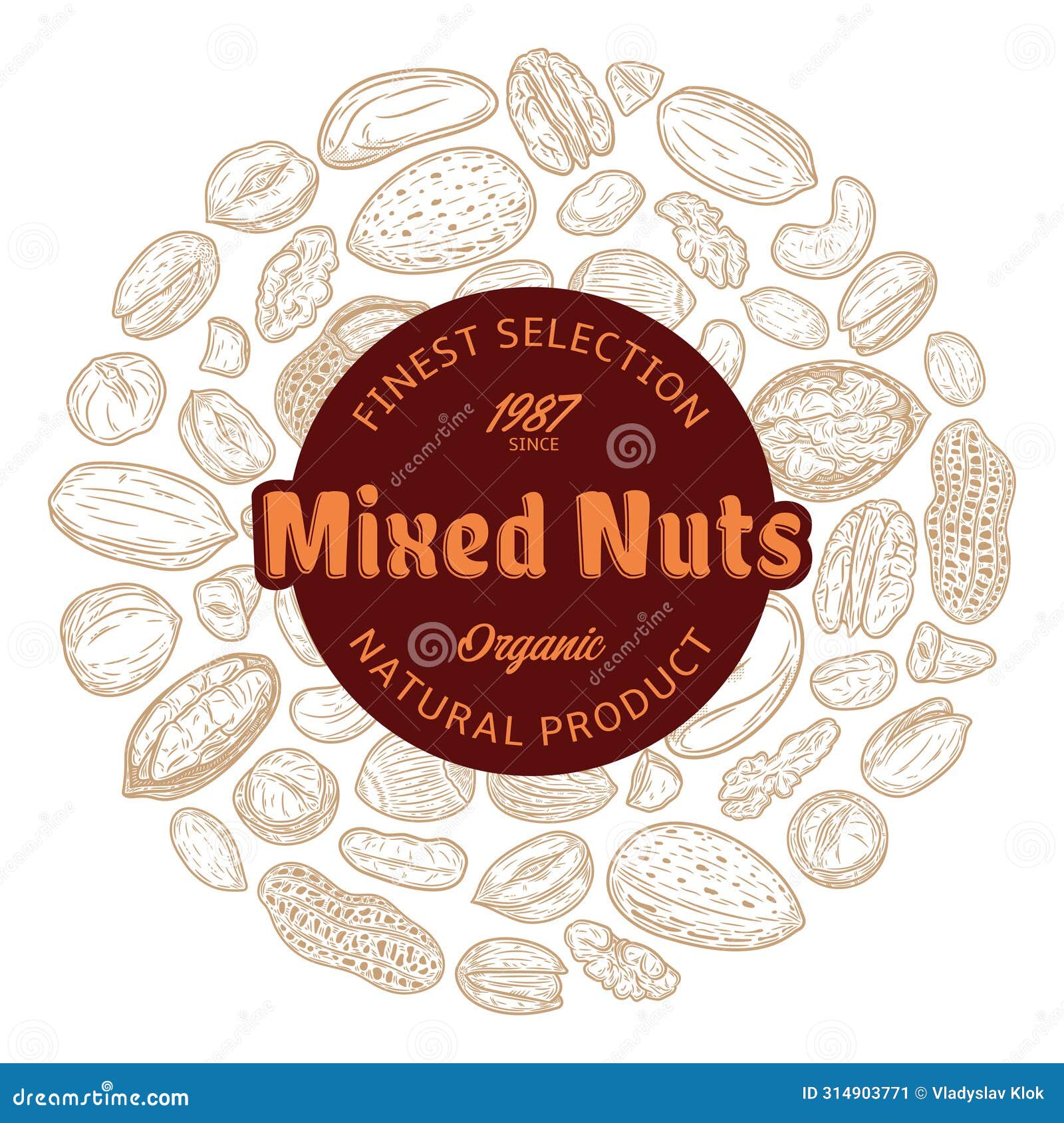 Vector Nuts Label, Nut Kernels and Shells Icons Stock Vector ...