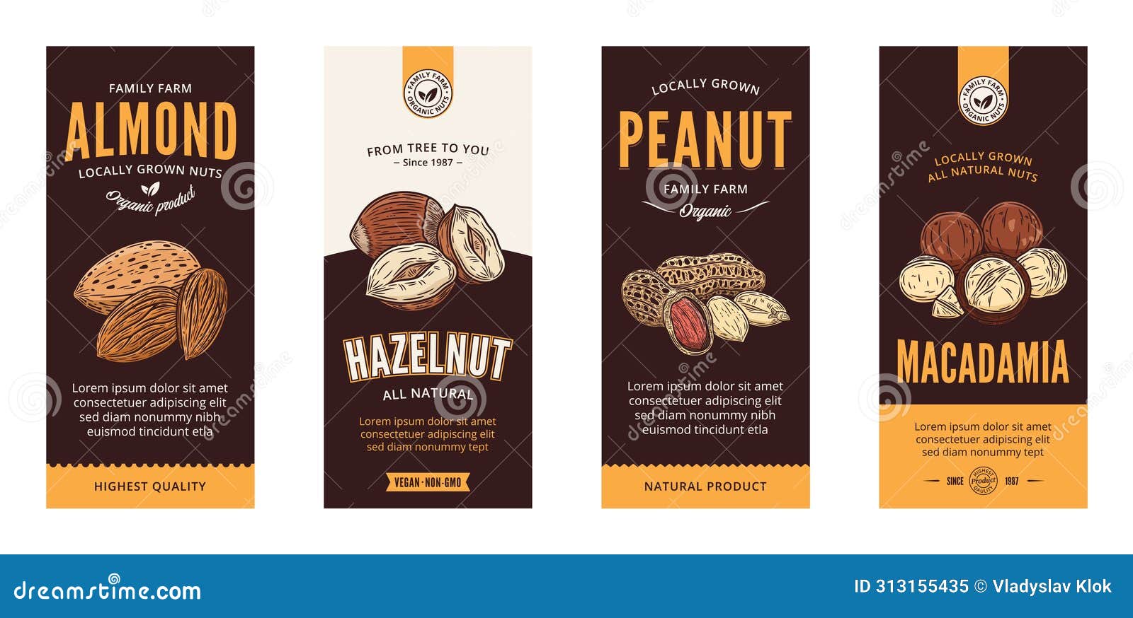 Vector Nuts Labels in Modern Style Stock Vector - Illustration of ...