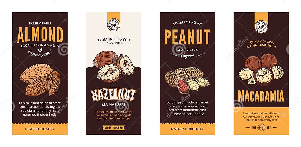 Vector Nuts Labels in Modern Style Stock Vector - Illustration of ...