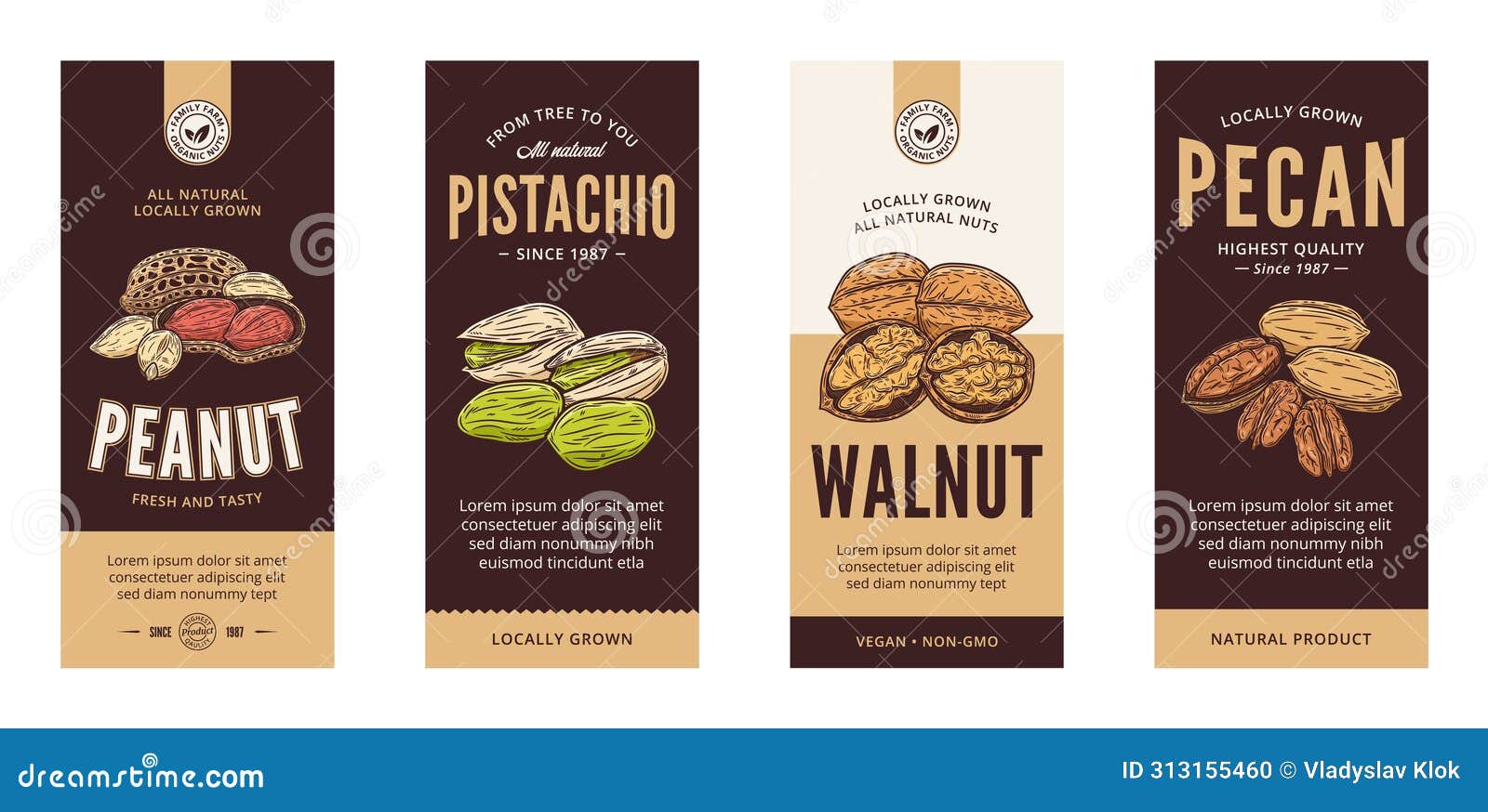 Vector Nuts Labels in Modern Style Stock Vector - Illustration of ...