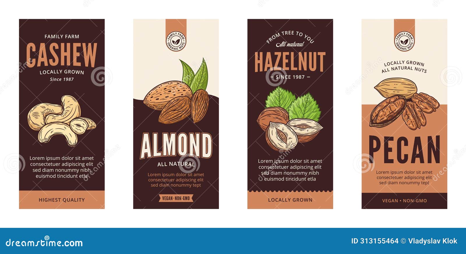 Vector Nuts Labels in Modern Style Stock Vector - Illustration of brand ...