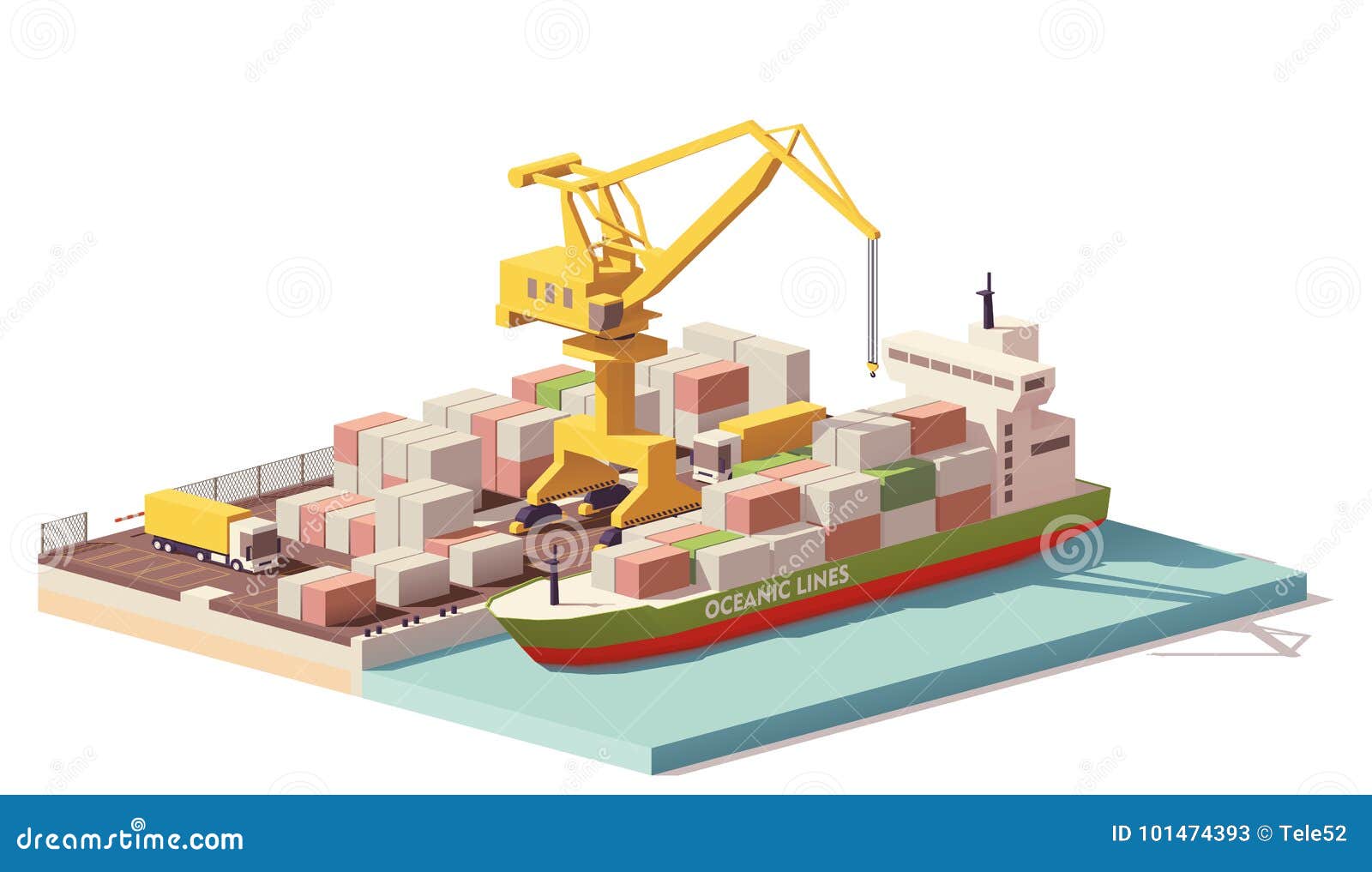 Vector O Baixos Terminal E Navio Polis De Recipiente Do Porto ...