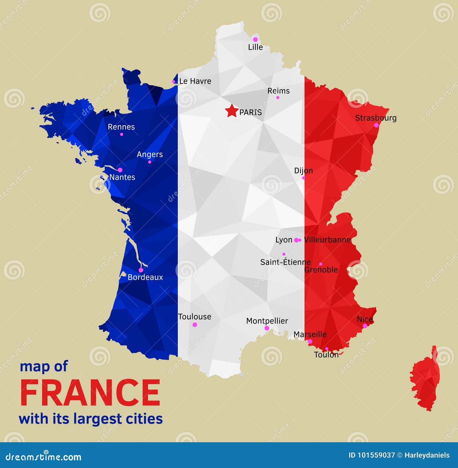 Vector O Mapa De França E De Suas Cidades Mais Maiores Ilustração Stock ...