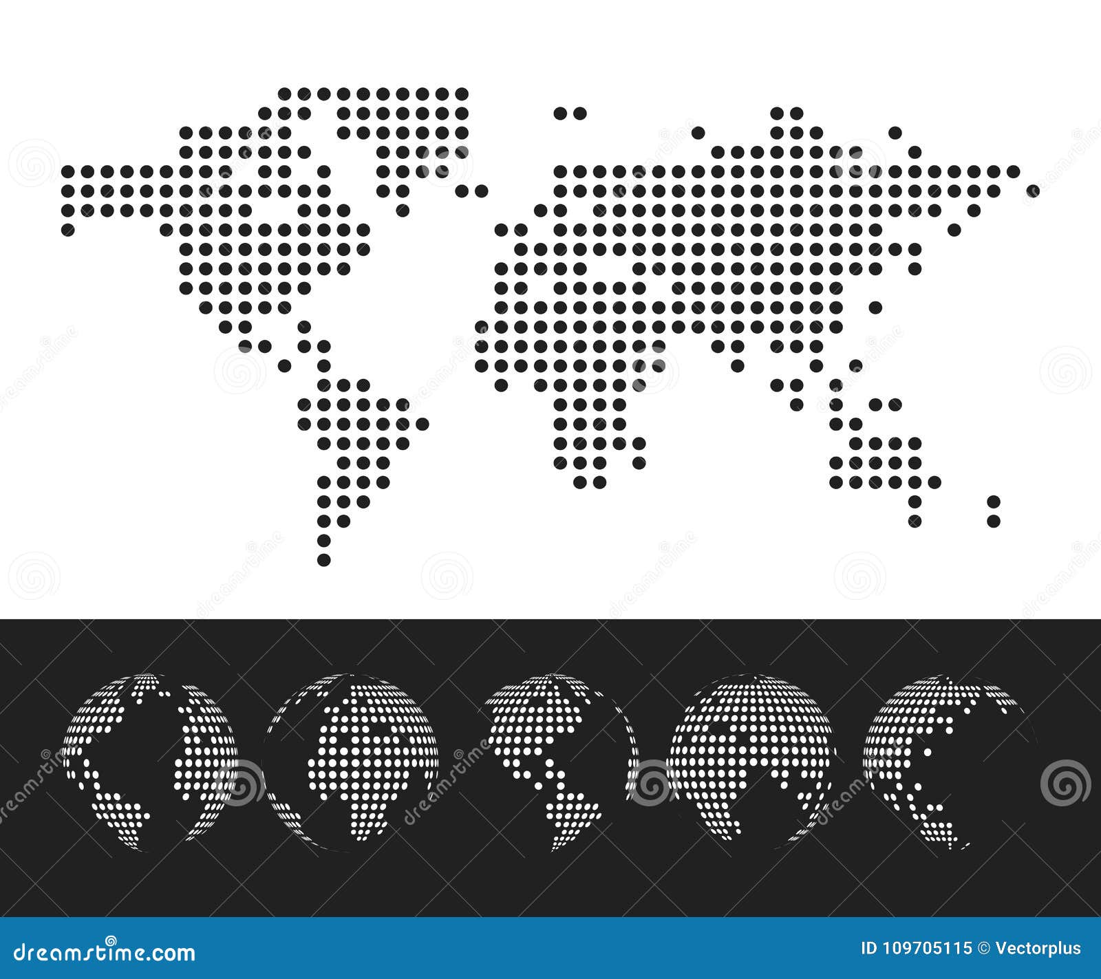 Vector O Mapa E O Globo Pontilhados Do Mundo Ilustração Stock ...