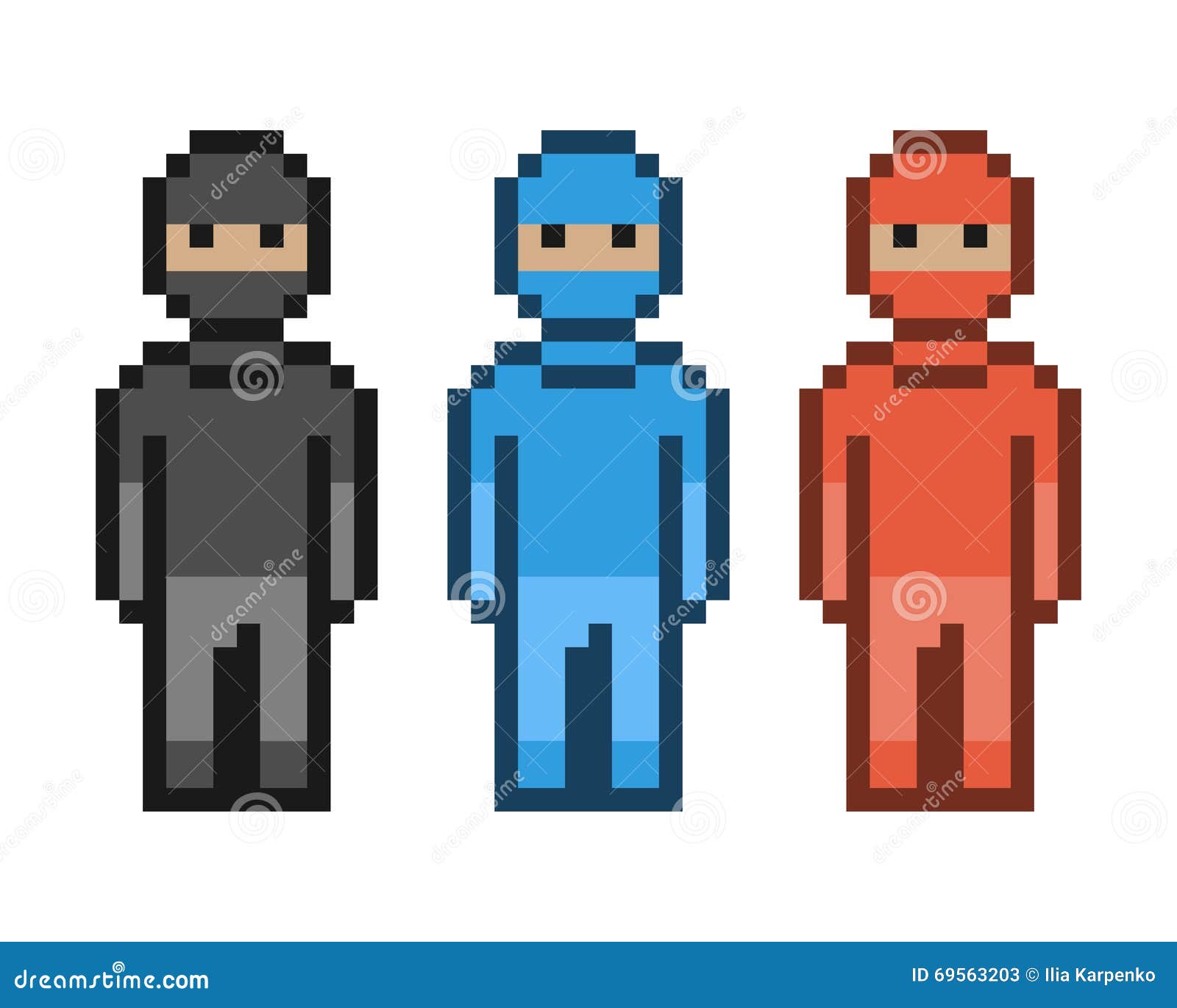 Vector O Ninja Vermelho, Azul E Preto Da Arte Do Pixel Ilustração Stock ...