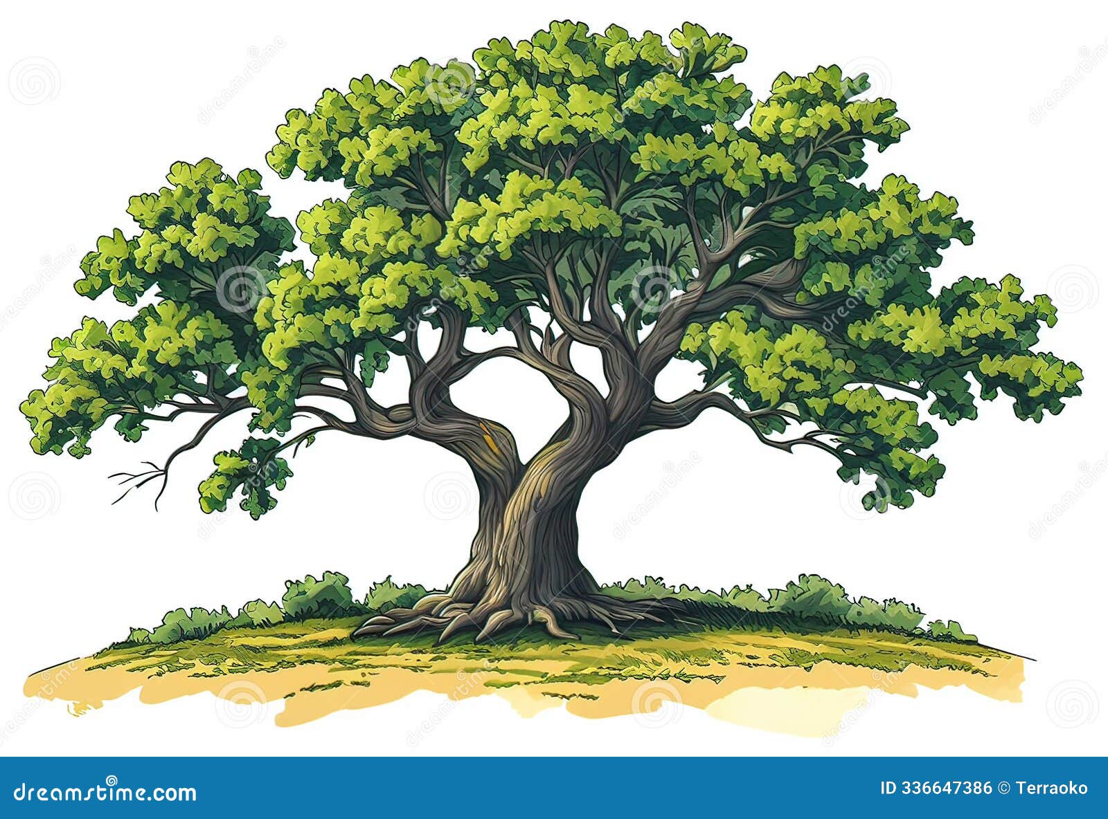 Vector Oak Tree. Vector Illustration of Old Green Oak Tree, Creative ...