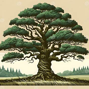 Vector Oak Tree. Vector Illustration of Old Stock Illustration ...