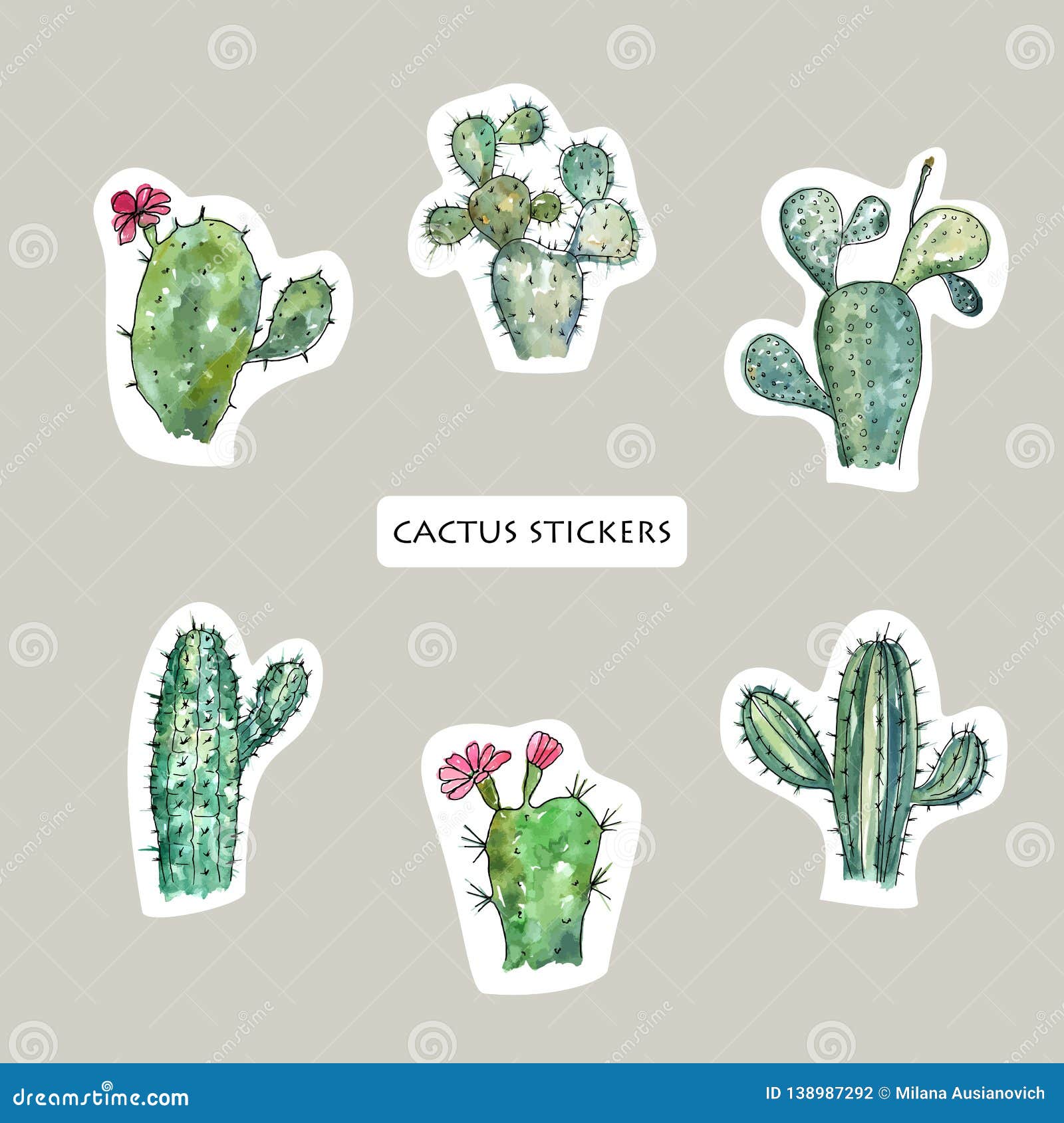 Cactus Set. Watercolor Style Stock Illustration - Illustration of cacti ...