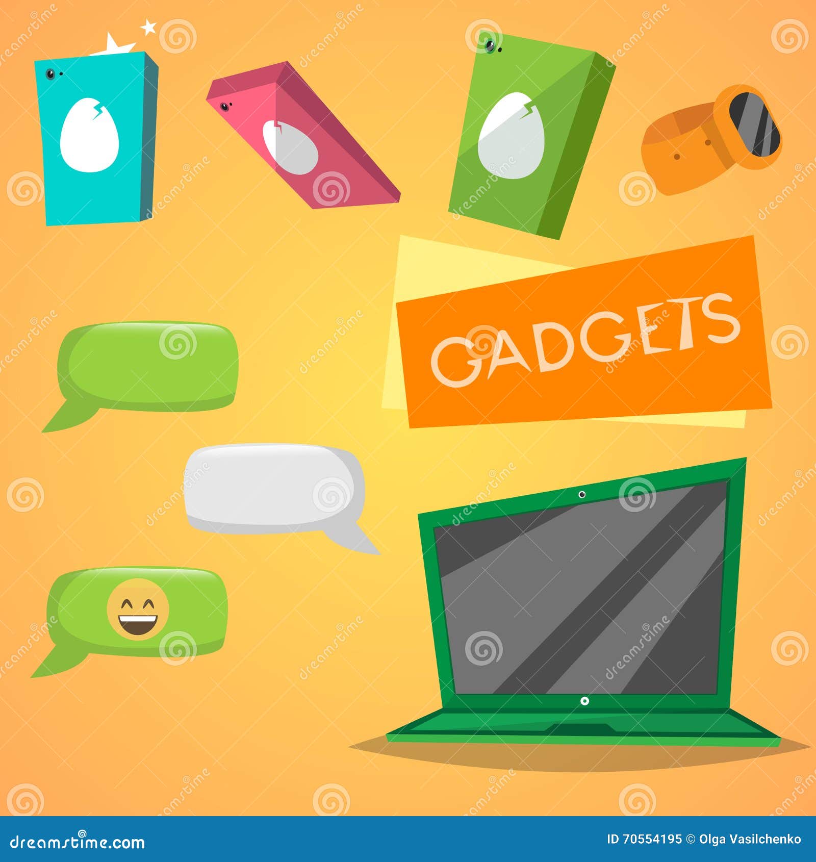 Vector Objects. Computer and Telephones Stock Vector - Illustration of ...